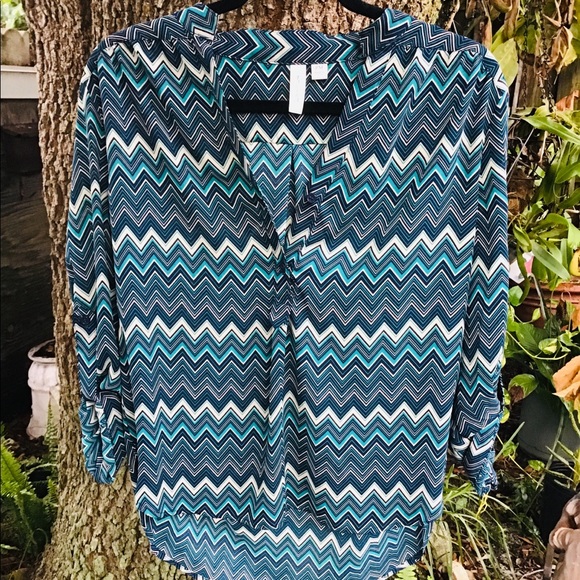 Tacera | Tops | Tacera Long Sleeve Chevron Pattern Blue Blouse Shirt Mp ...